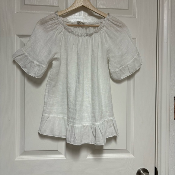 Tops | Terzo Millennio Linen Ruffle Top White Size S Peasant Boho ...